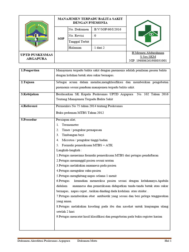 Sop Mtbs Dengan Pnemonia | PDF | Sains & Matematika