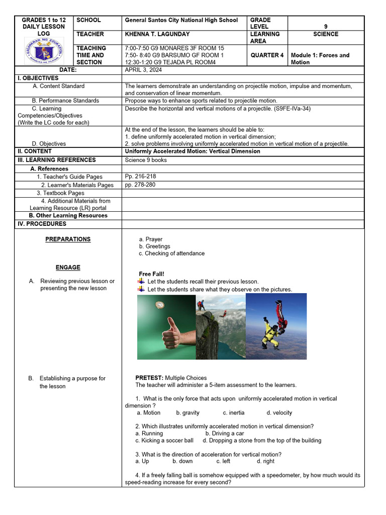 Grade 9 Science Lesson on Motion | PDF | Acceleration | Force