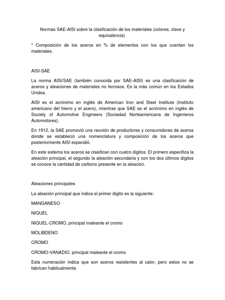 Clasificación de Aceros según Normas SAE-AISI | PDF | Aleación | Tratamiento a base de calor