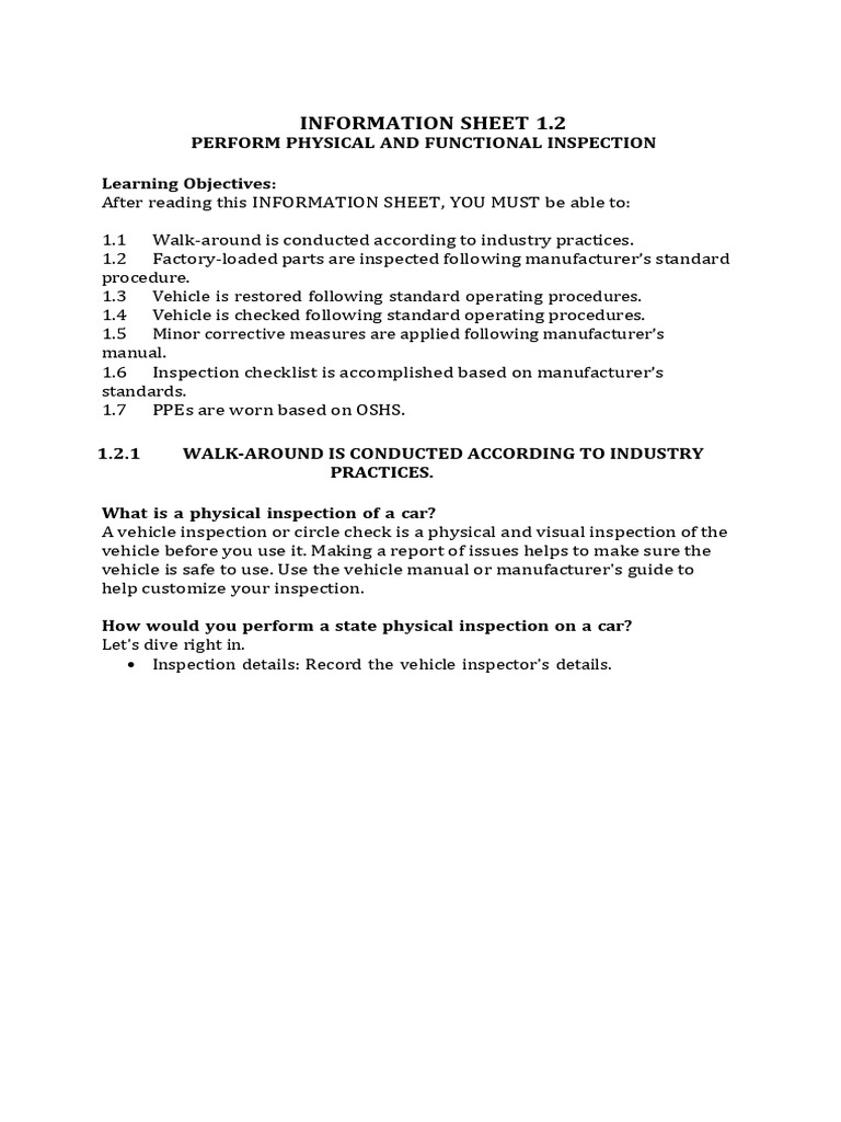 Perform Physical and Functional Inspection. | PDF | Personal Protective ...