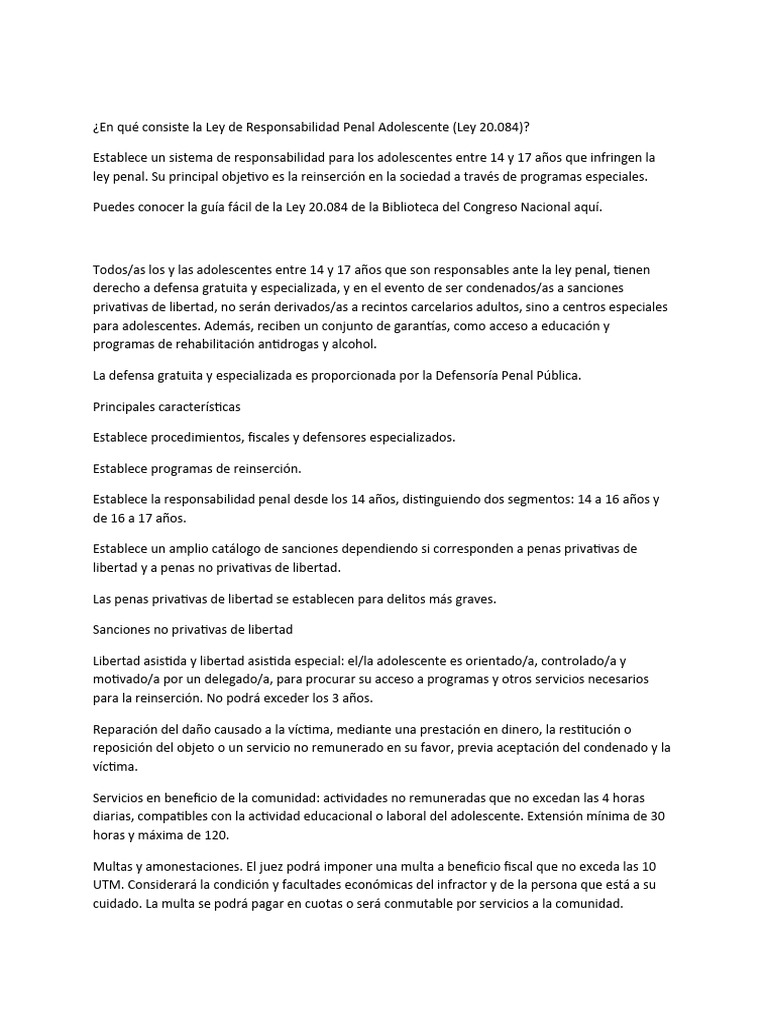 En Qué Consiste La Ley de Responsabilidad Penal Adolescente | PDF | Derecho penal | Multa (pena)