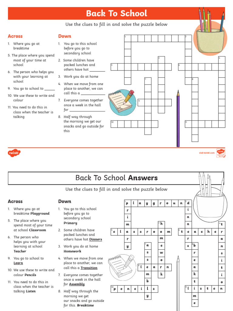 Back to School Crossword Puzzle | PDF | Puzzles