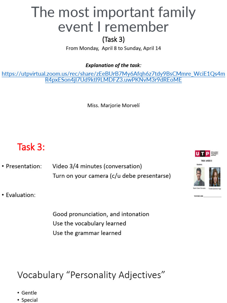 UTP - TASK 3 - The Most Important Family Event I Remember | PDF | Language Mechanics | Language ...