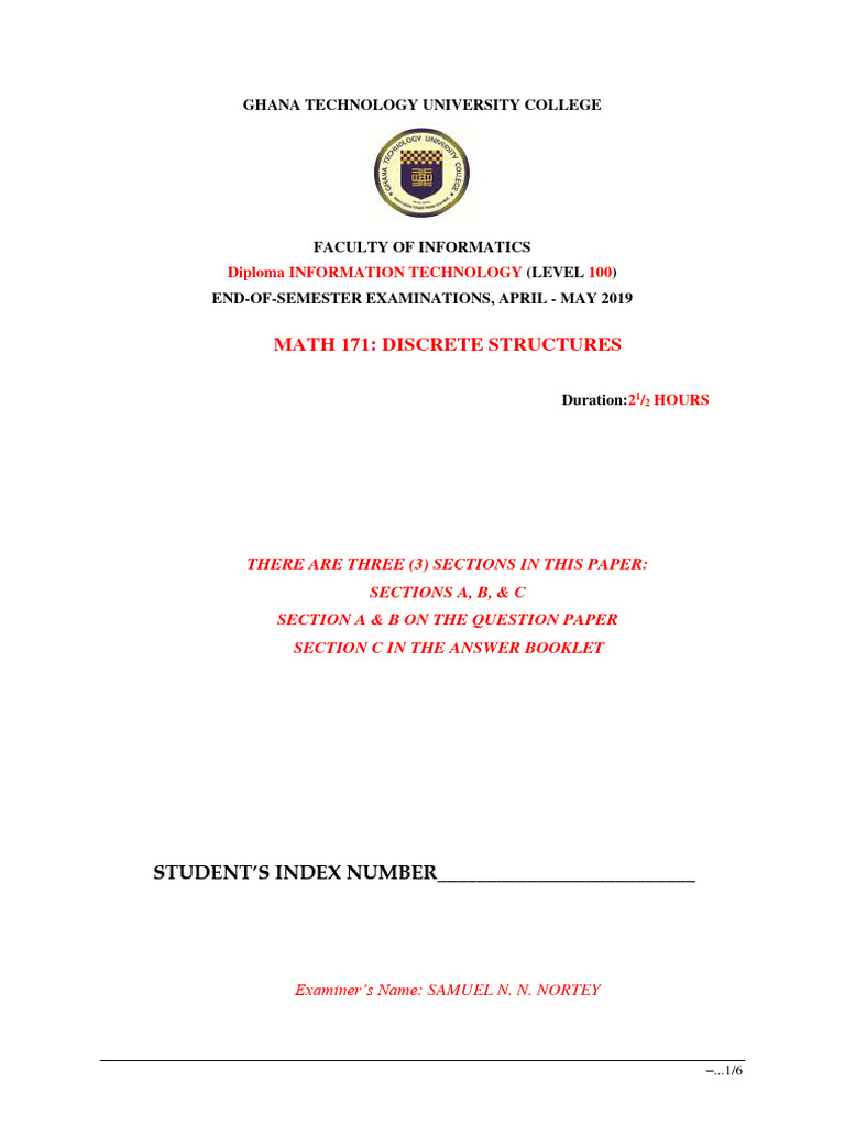 1st Semester Exams - Discrete Structures - April 2019 - DIT | PDF ...