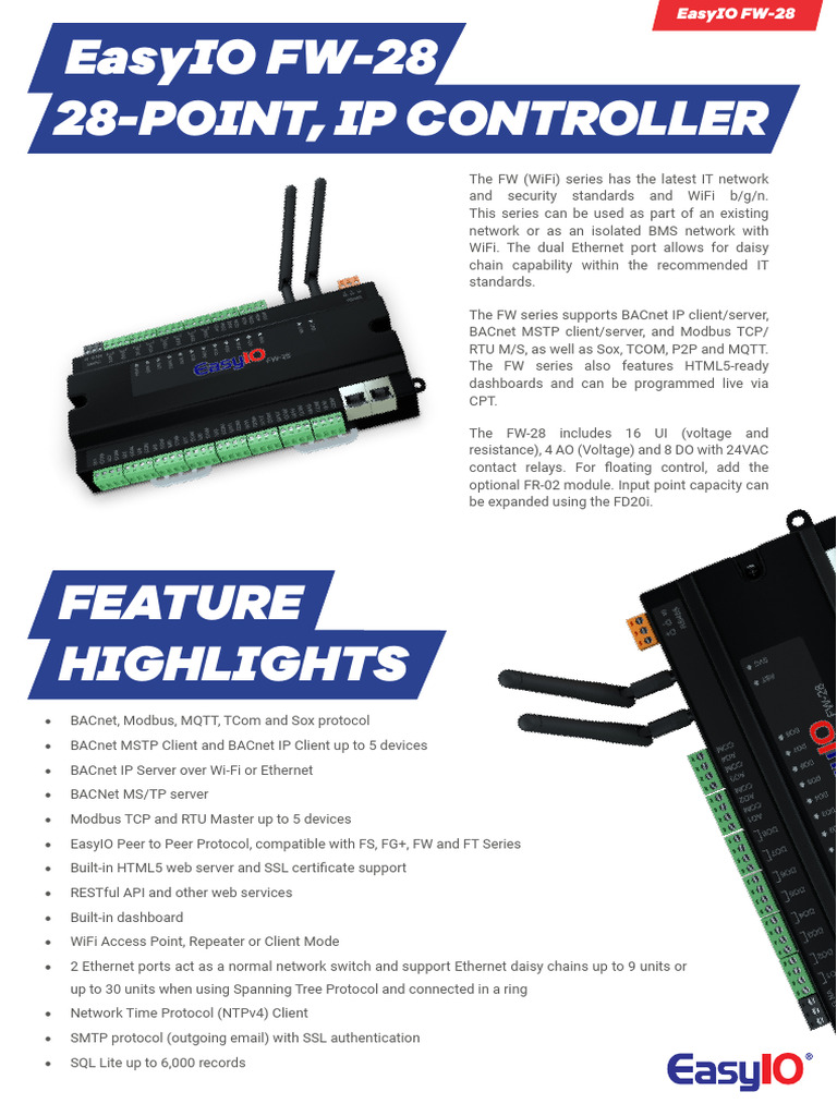 Easy IO FW28 Controller | PDF | Wi Fi | Transport Layer Security