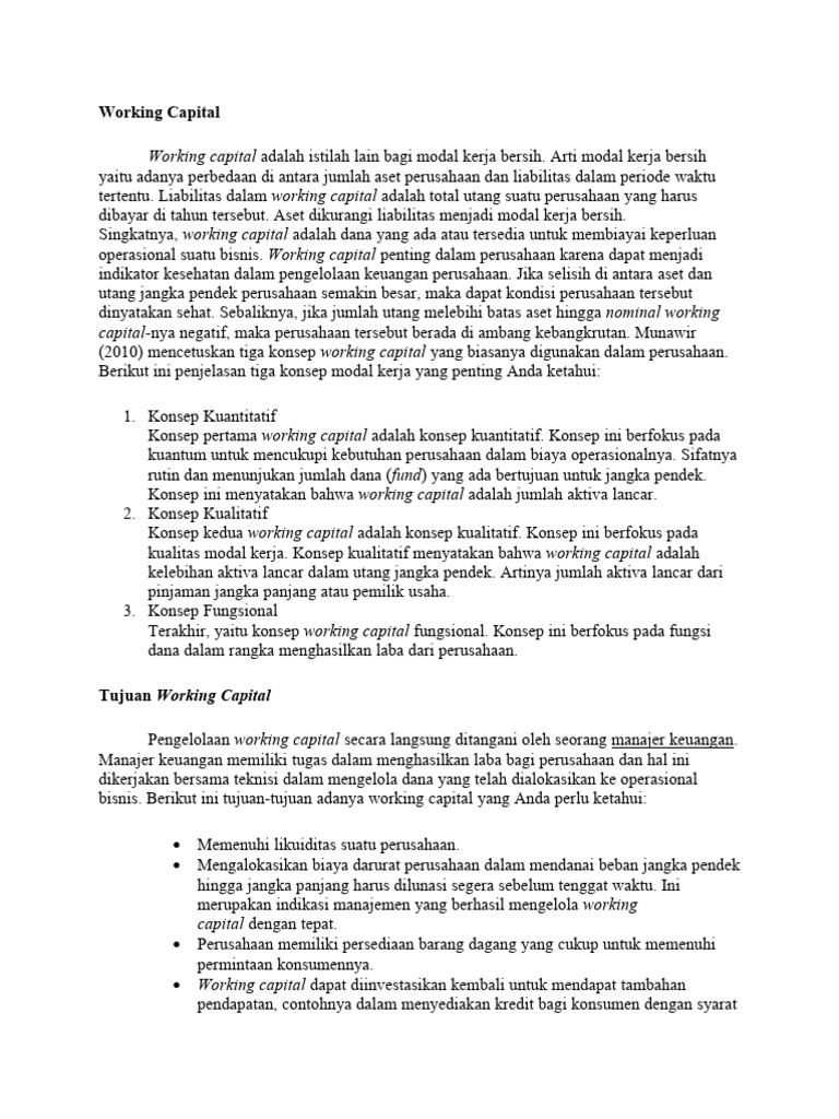 Memahami Konsep Working Capital | PDF | Pengelolaan Keuangan & Uang