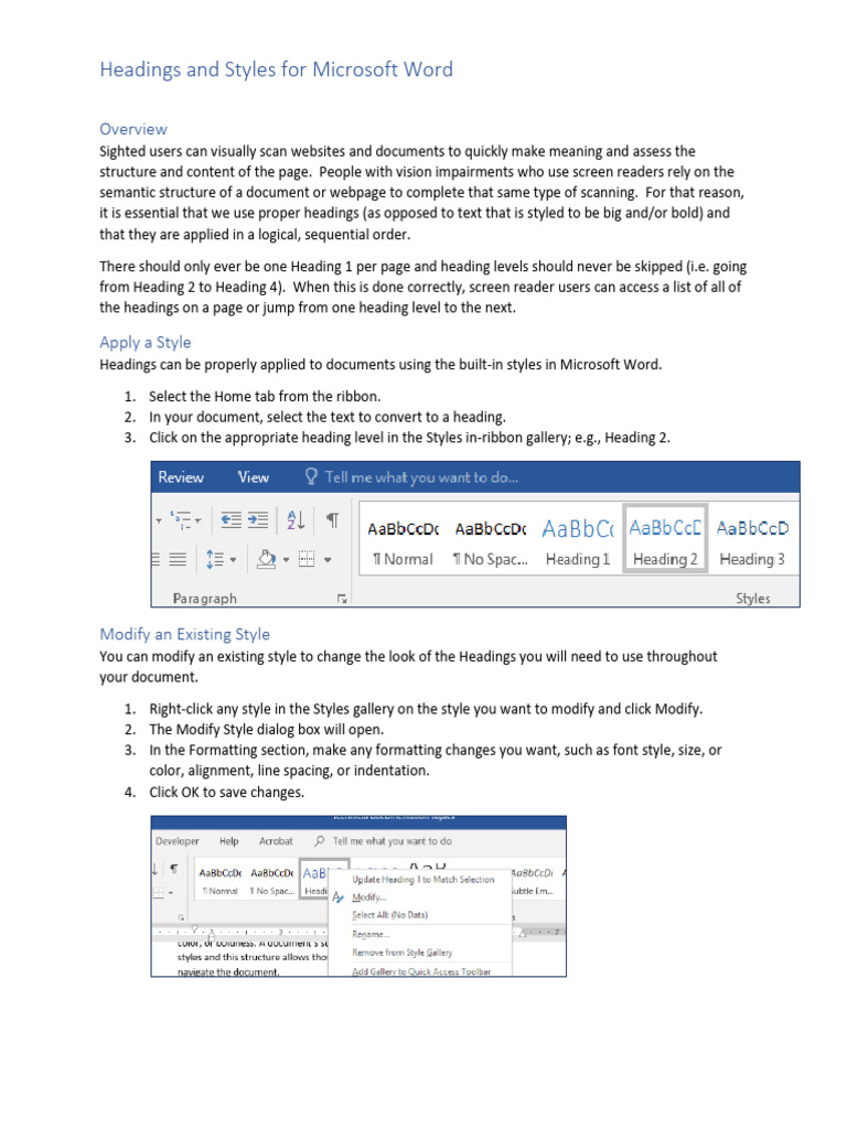 Microsoft Word Headings and Styles Guide | PDF