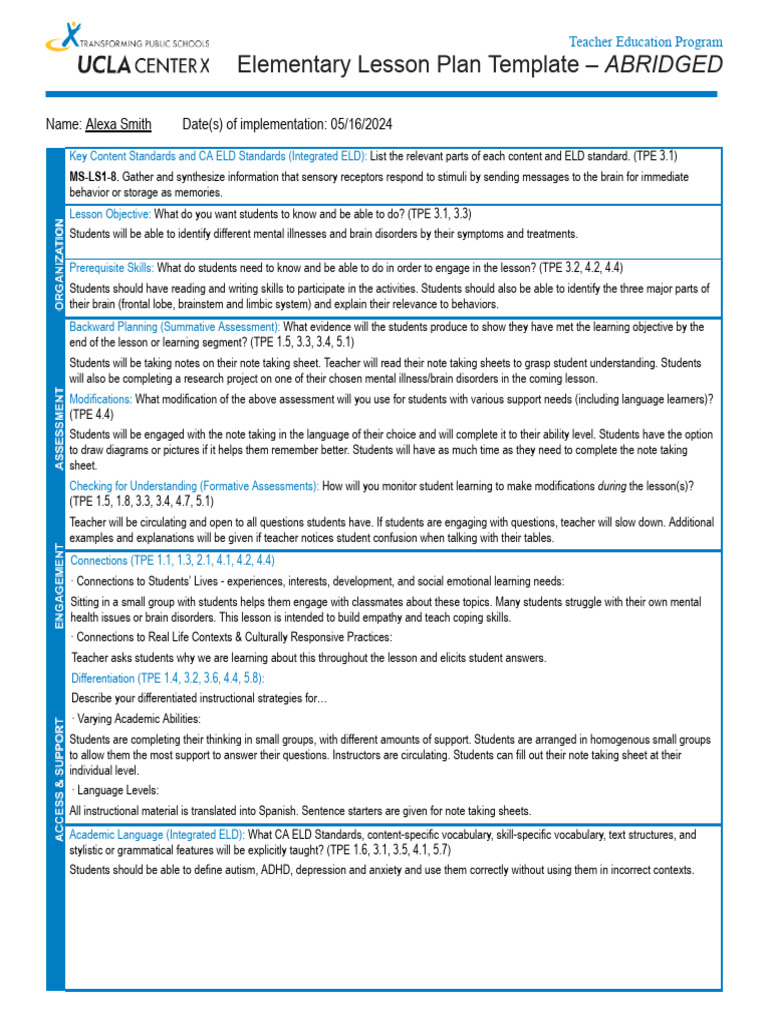 Elementary Lesson Plan: Mental Health Awareness | PDF | Anxiety ...