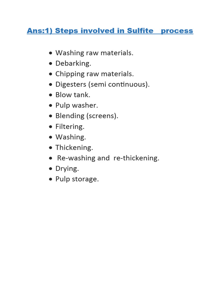 Steps Involved in Sulfite Process 1234 | PDF | Pulp (Paper) | Chemical ...