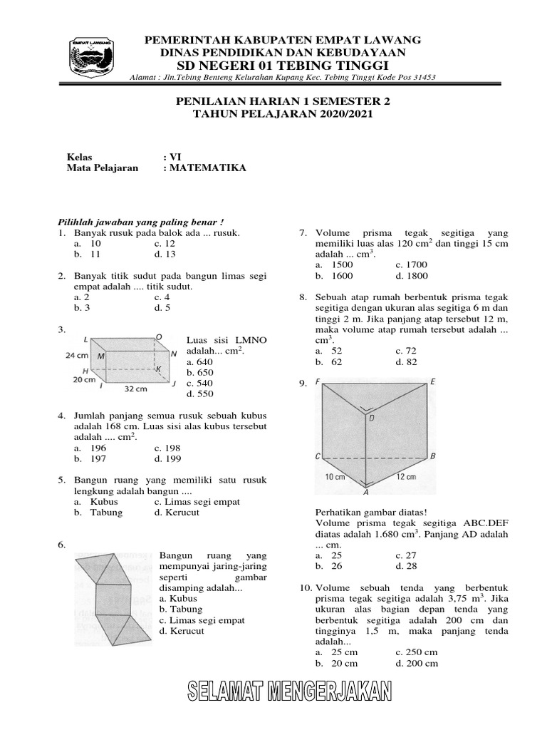 Soal MTK ph1 SMT 2 | PDF