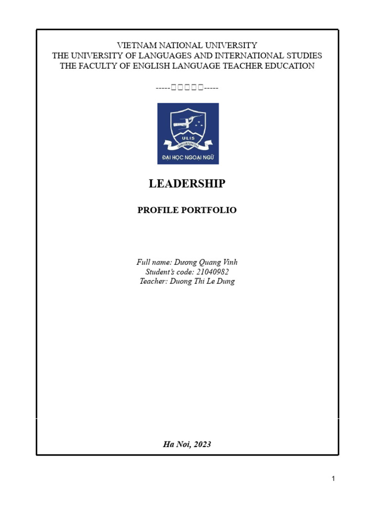 Leadership Profile Portfolio of Dương Quang Vinh | PDF | Leadership ...