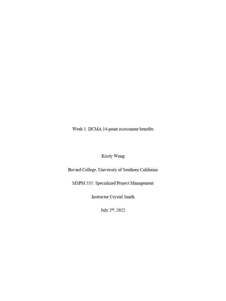 Benefits of DCMA 14-Point Assessment | PDF | Project Management | Business