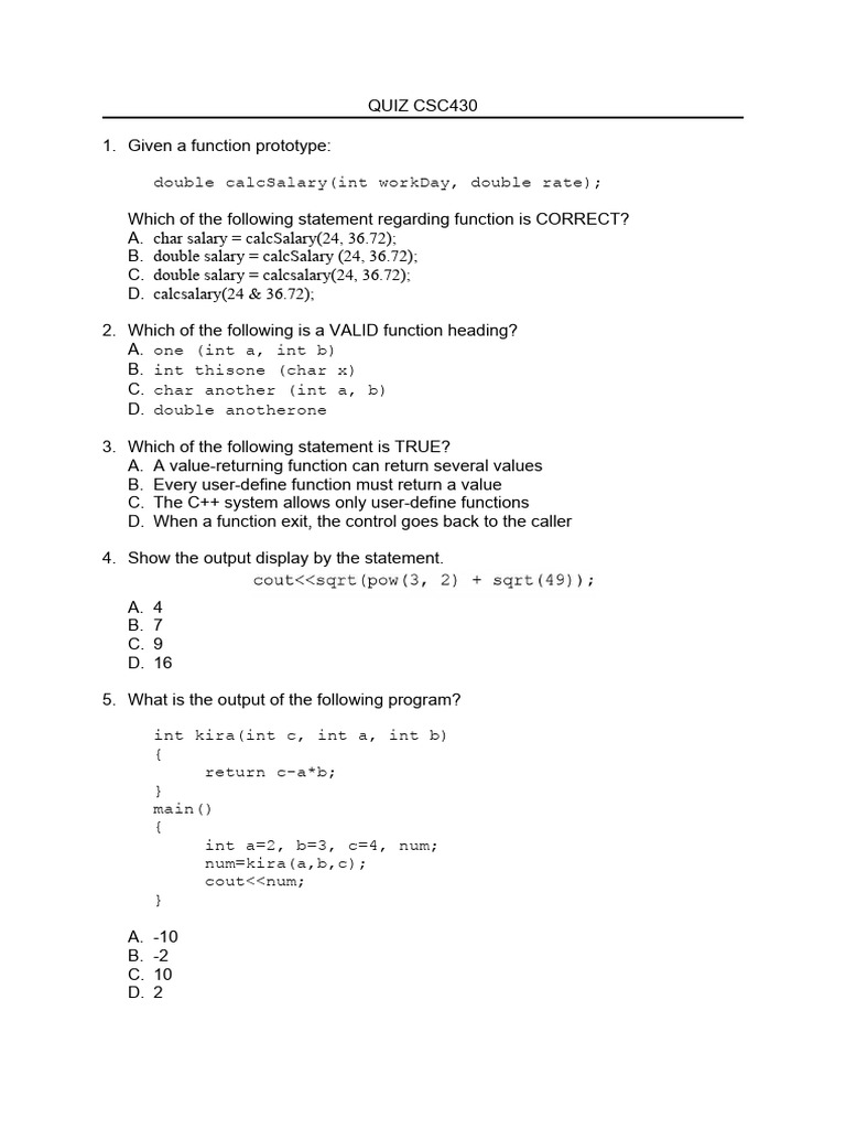 Quiz 5 | PDF | C++ | Object Oriented Programming