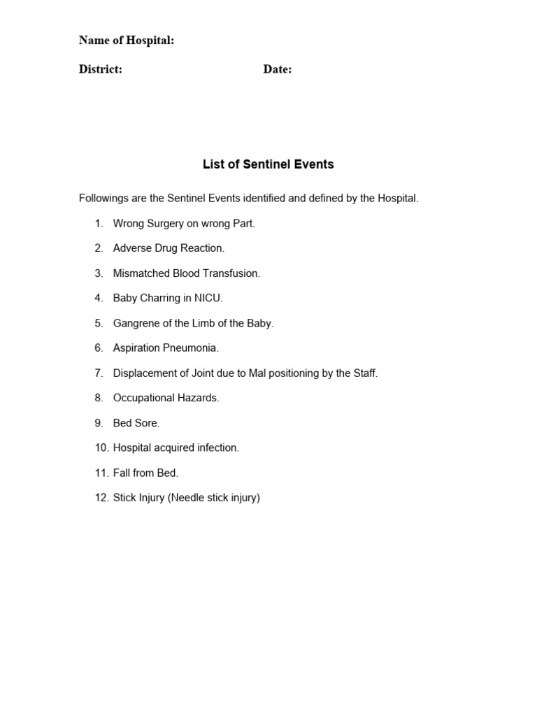 List of Sentinel Events | PDF
