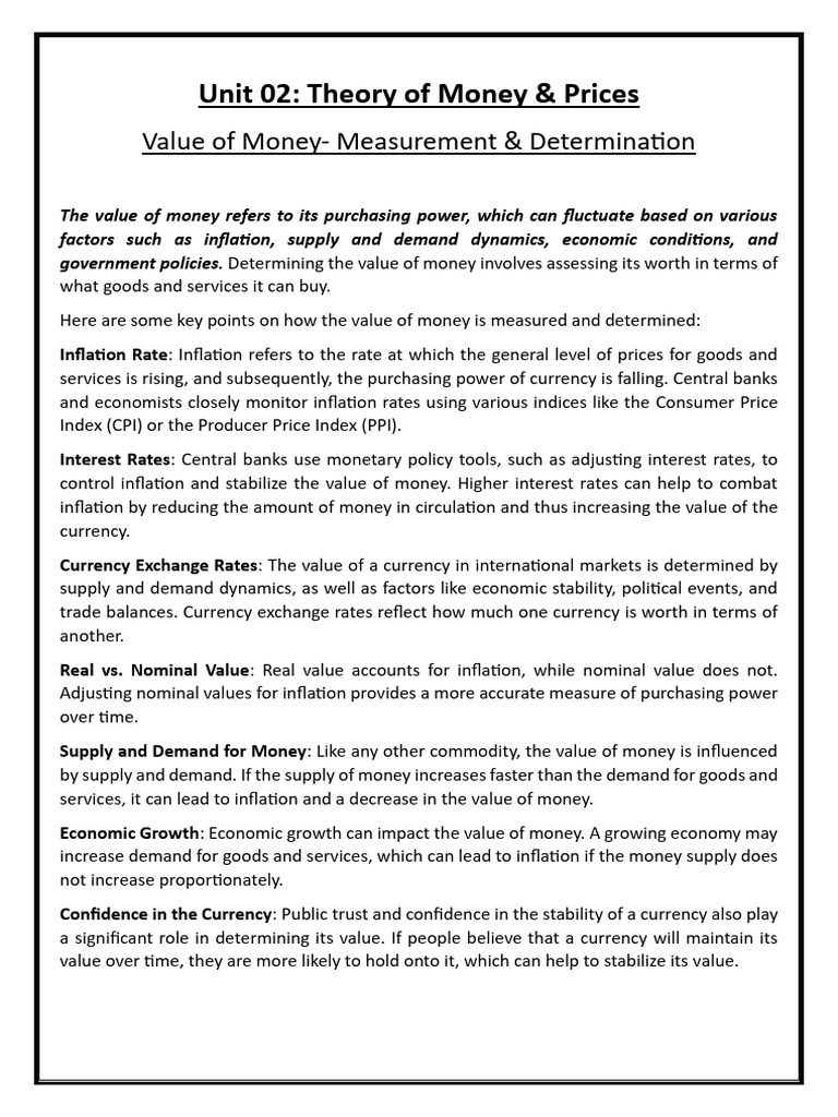 Monetary Theory (UNIT 02) ... | PDF | Inflation | Value (Economics)