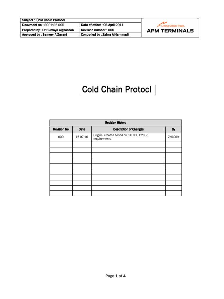 Cold Chain Protocol - ISO | PDF | Refrigerator | Vaccines