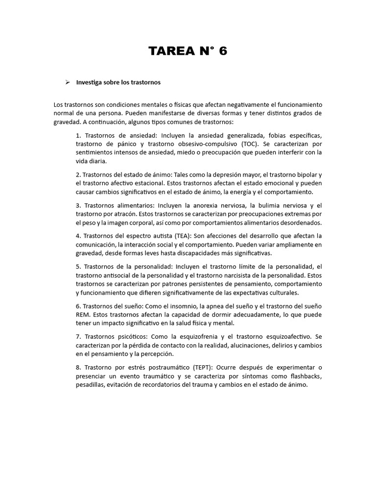 Tarea N°6 | PDF | Trastorno mental | Ansiedad