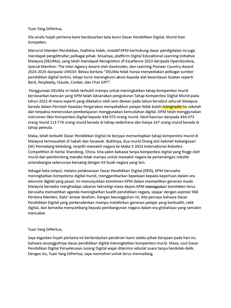 Dasar Pendidikan Digital Penyelesai Jurang DIgital - Hujah 1 | PDF ...