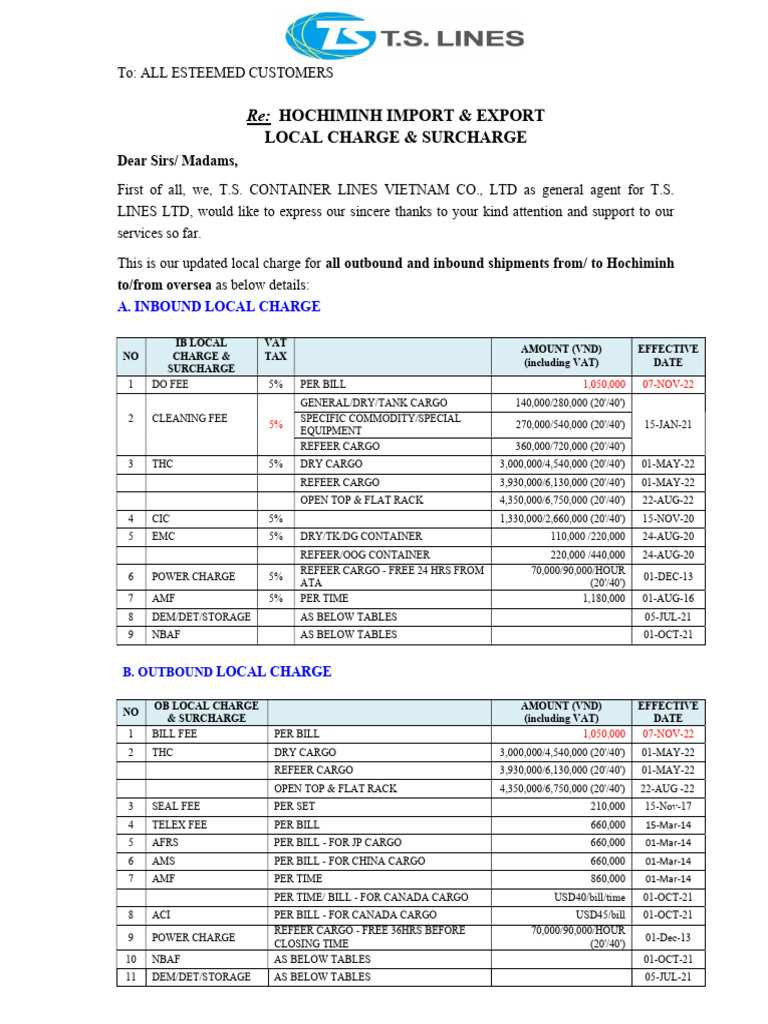 TS LINE LOCAL CHARGE IB & OB - FROM 07 NOV 2022 | PDF | Services ...