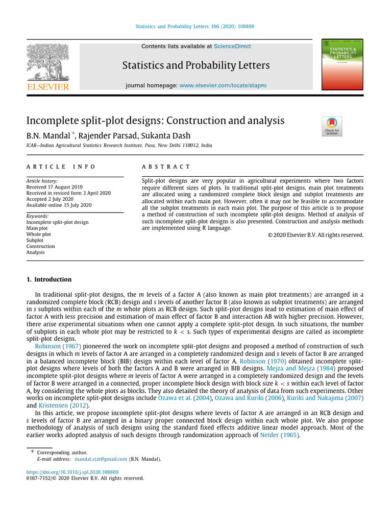 Incomplete Split-Plot Designs Construction and Analysis | PDF | Applied ...