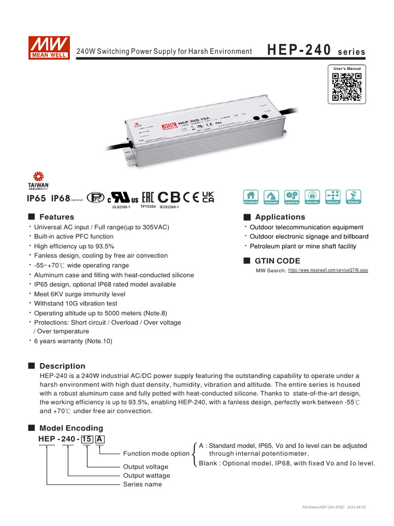 Hep 240 Spec | PDF | Power Supply | Electrical Engineering
