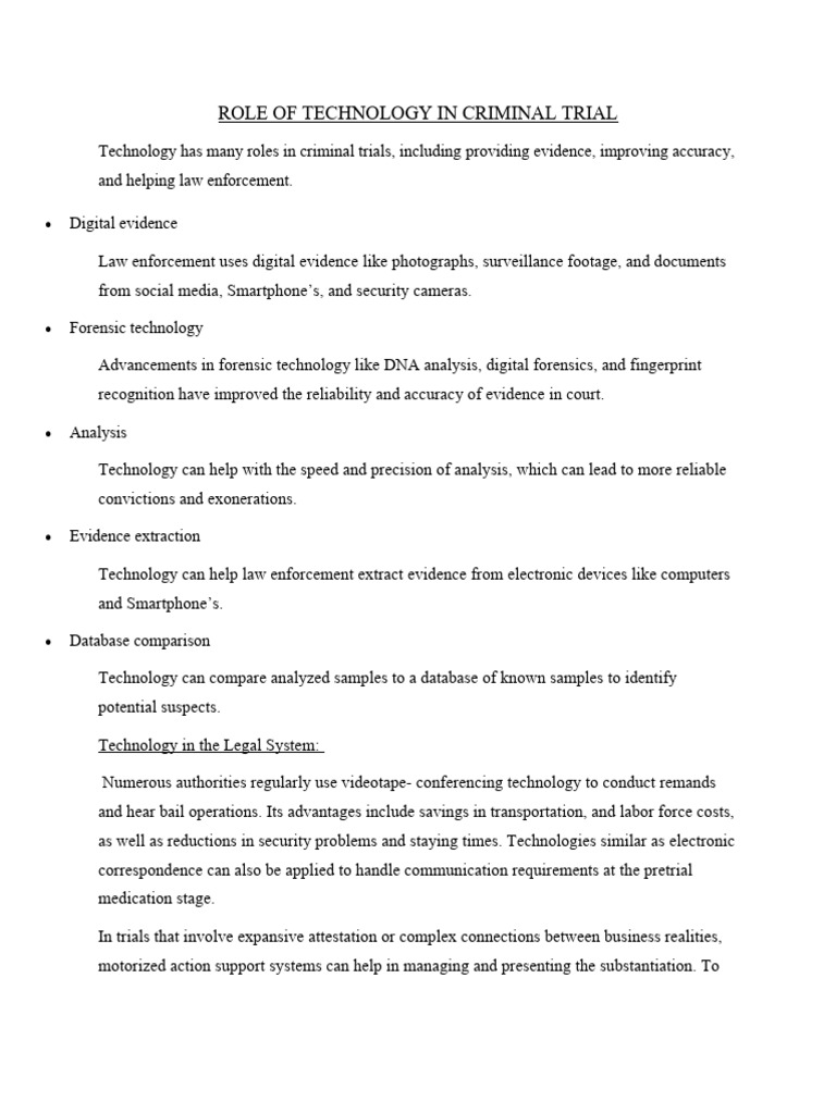 Role of Technology in Criminal Trial | PDF | Forensic Science | Crimes