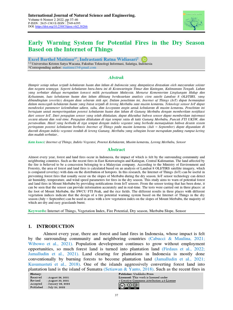 Early Warning System For Potential Fires in The Dry Season Based On The Internet of Things | PDF ...