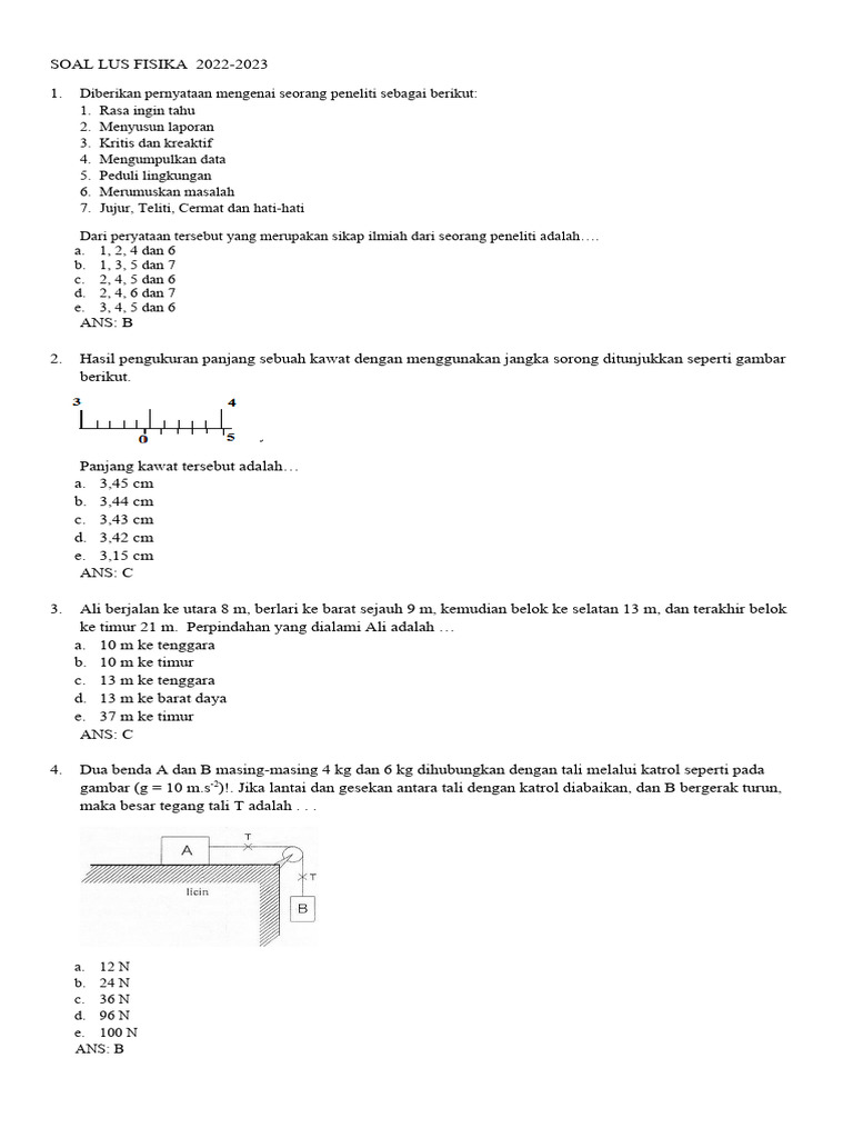 Soal Lus Fisika 2022-2023 | PDF