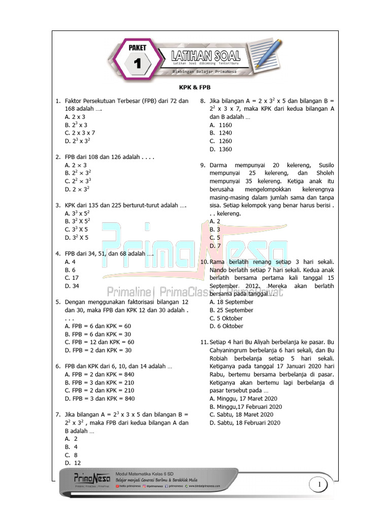 Mat Bab 3 Latihan Soal FPB & KPK | PDF