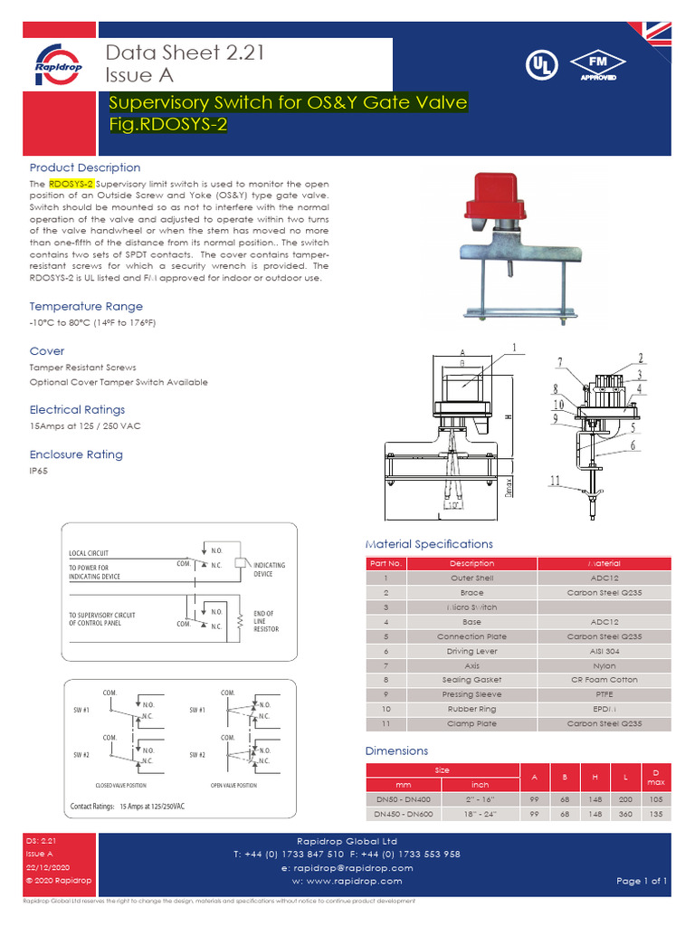 Supervisory Switch Data Sheet. | PDF | Switch | Valve