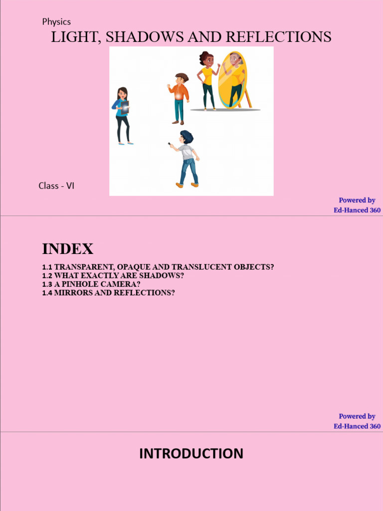 Class-6 - 01 - Light, Shadows and Reflections - Phy | PDF