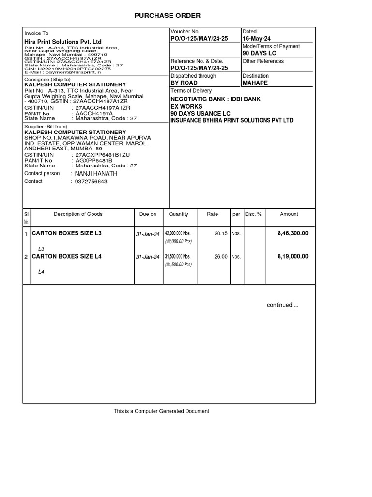 Po 125 | PDF | Business Documents