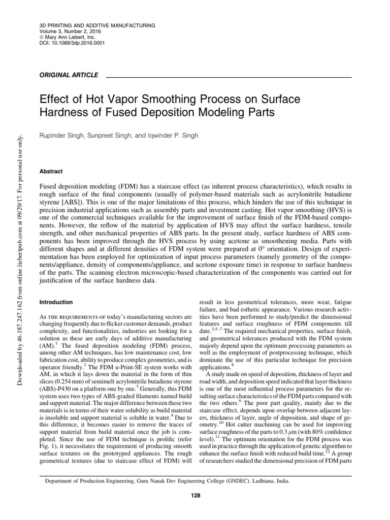 Effect of Hot Vapor Smoothing Process On Surface | PDF | 3 D Printing ...
