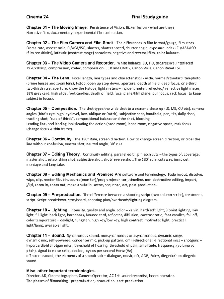 C24 Final New Study Guide | PDF | Film Speed | Camera Lens