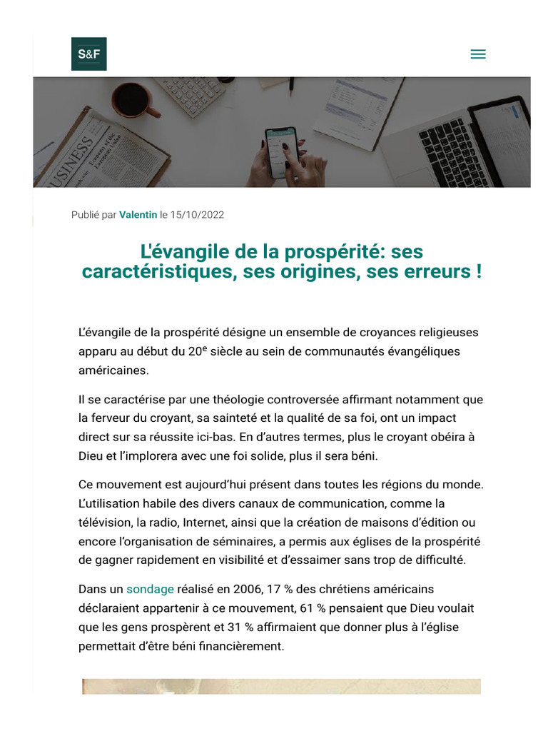 L'Évangile de la Prospérité : Analyse et Erreurs | PDF | Théologie de ...