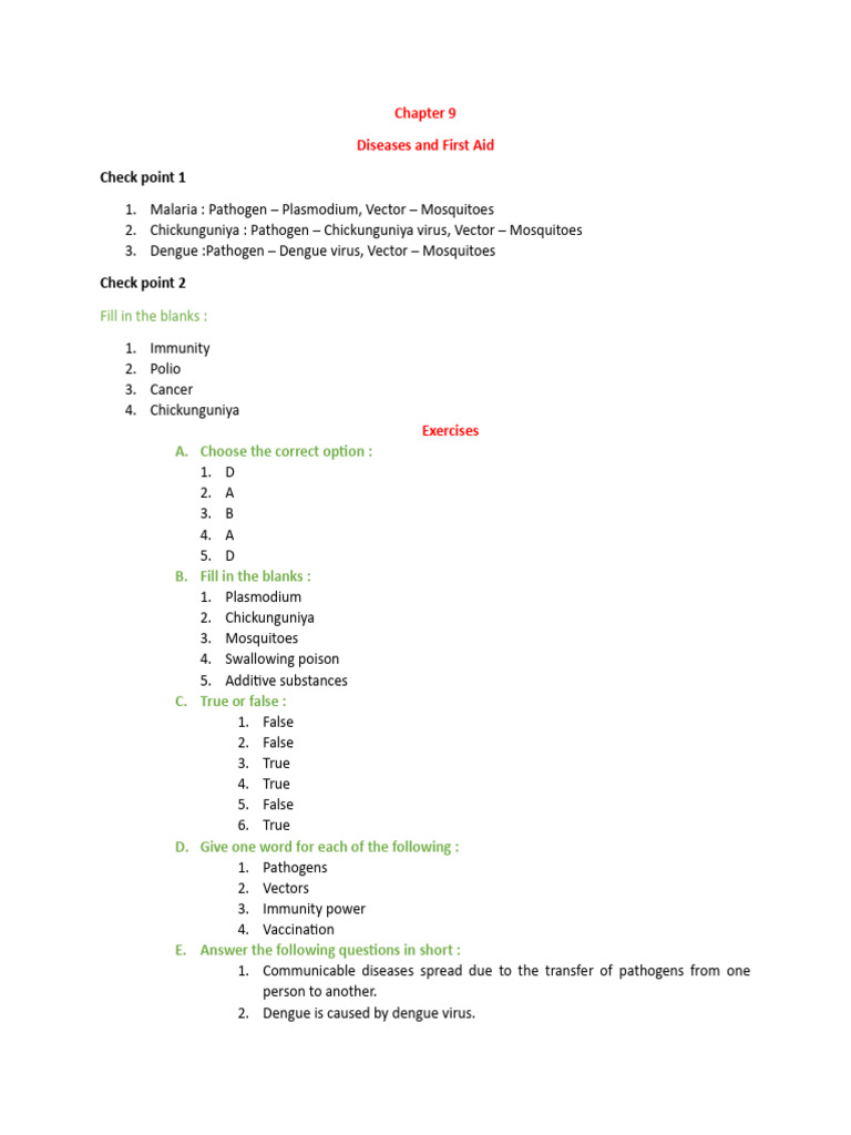Class 8 Chapter 9 Disease and First Aid | PDF | Pathogen | Mosquito