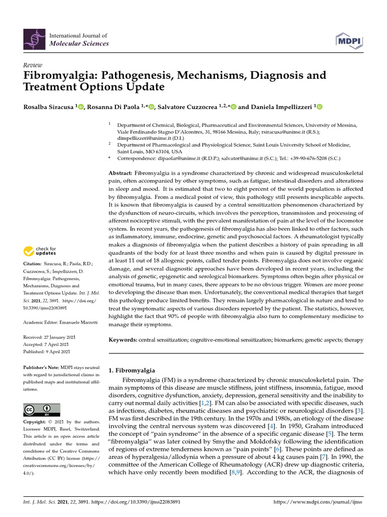 Fibromyalgia Pathogenesis and Mechanisms | PDF | Fibromyalgia | Nmda ...