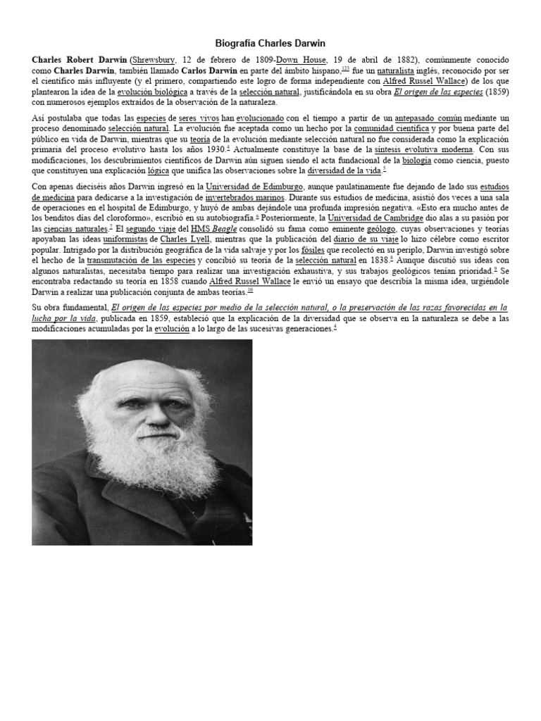 Biografía Charles Darwin | PDF | Charles Darwin | Evolución