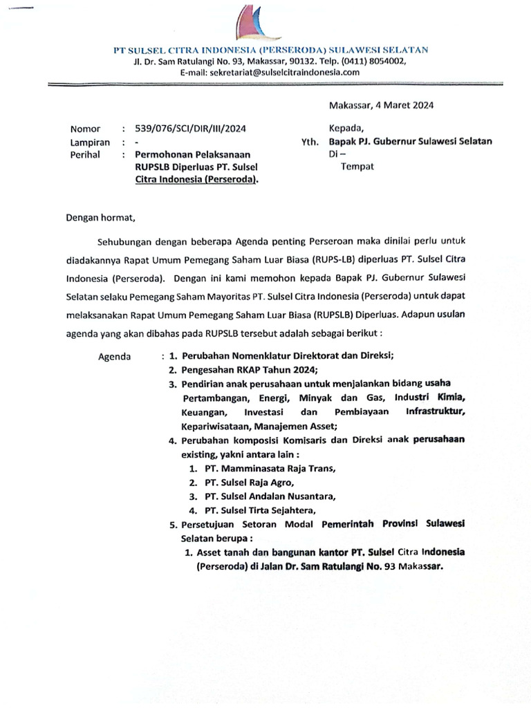 Permohonan RUPS-LB PT - SCI | PDF