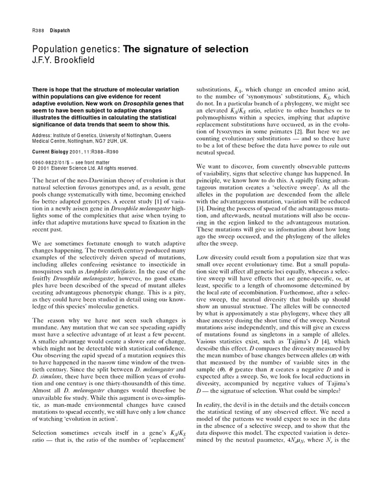 Brookfield + Population Genetics Signature of Selection | PDF | Mutation | Gene