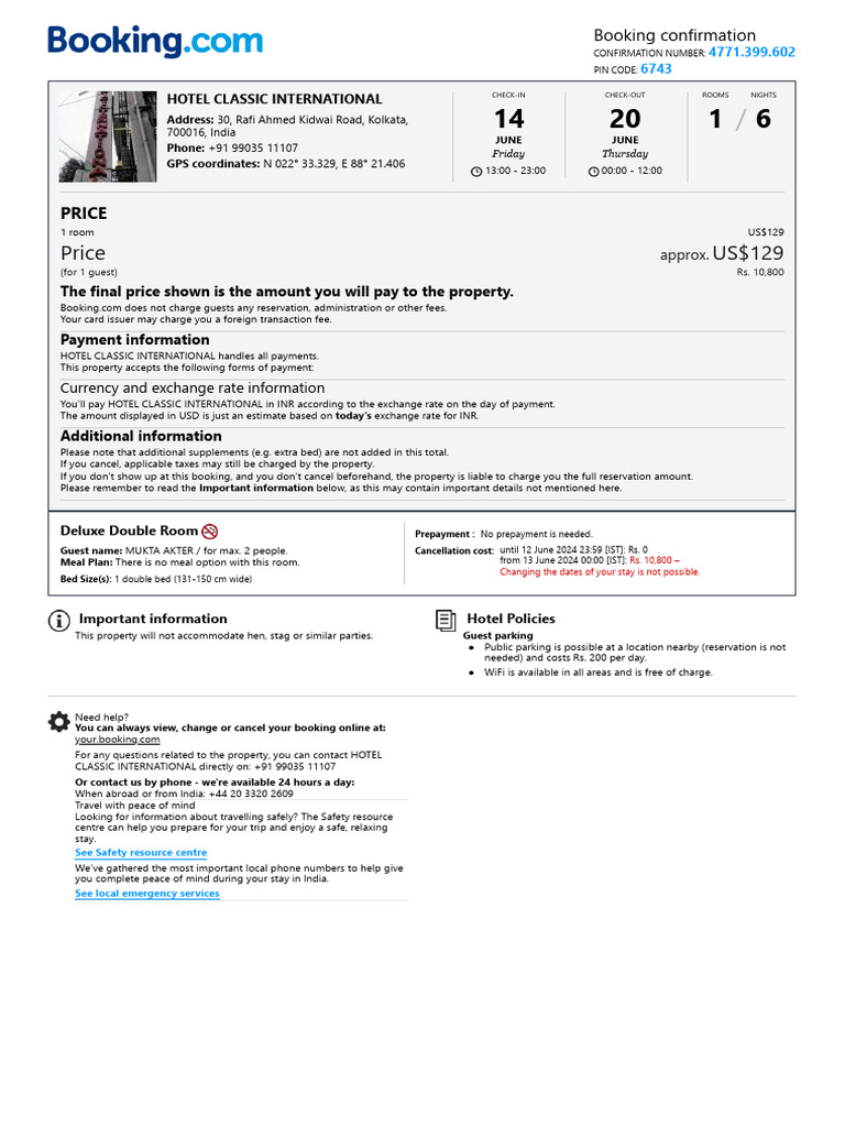 MUKTA AKTER - Booking - Com - Confirmation | PDF | Payments | Exchange Rate