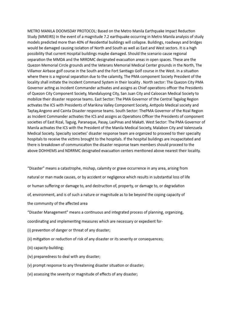 Metro Manila Doomsday Protocol | PDF | Emergency Management | Metro Manila