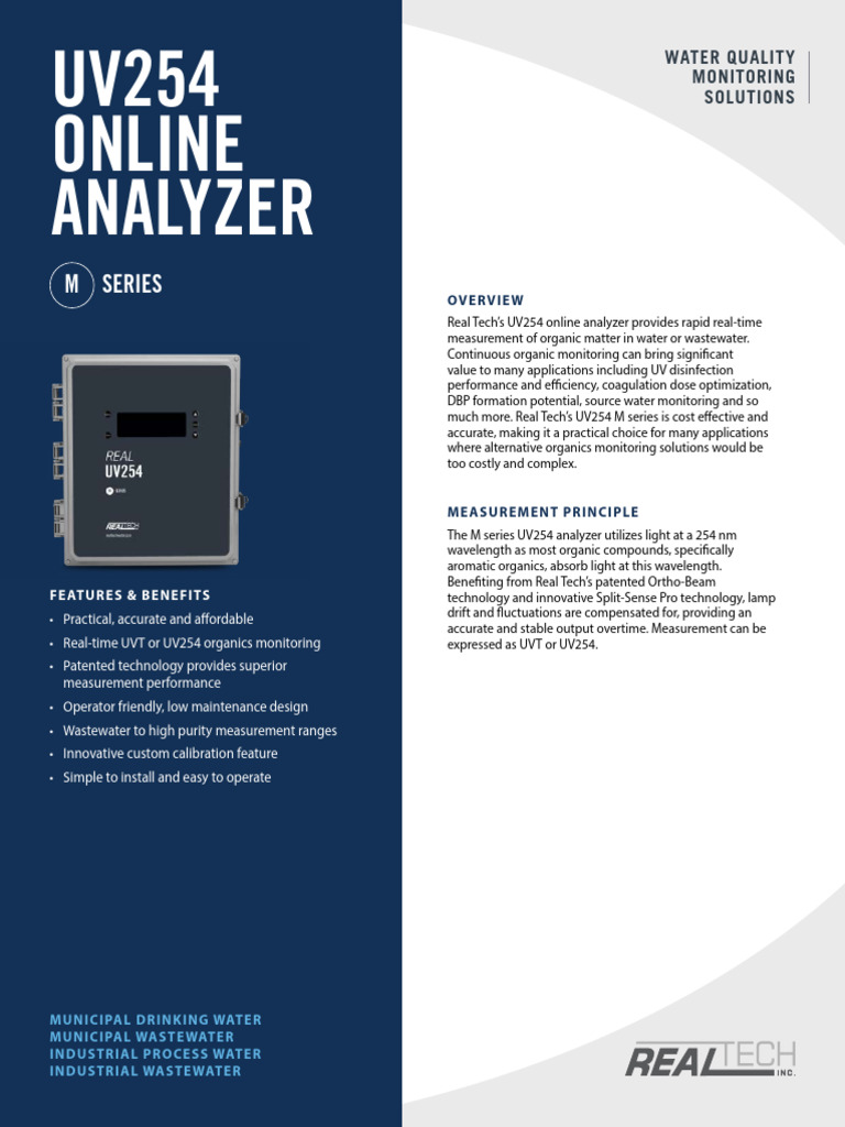 UV254 Analyzer M Series Specification Sheet - Real Tech | PDF | Water ...