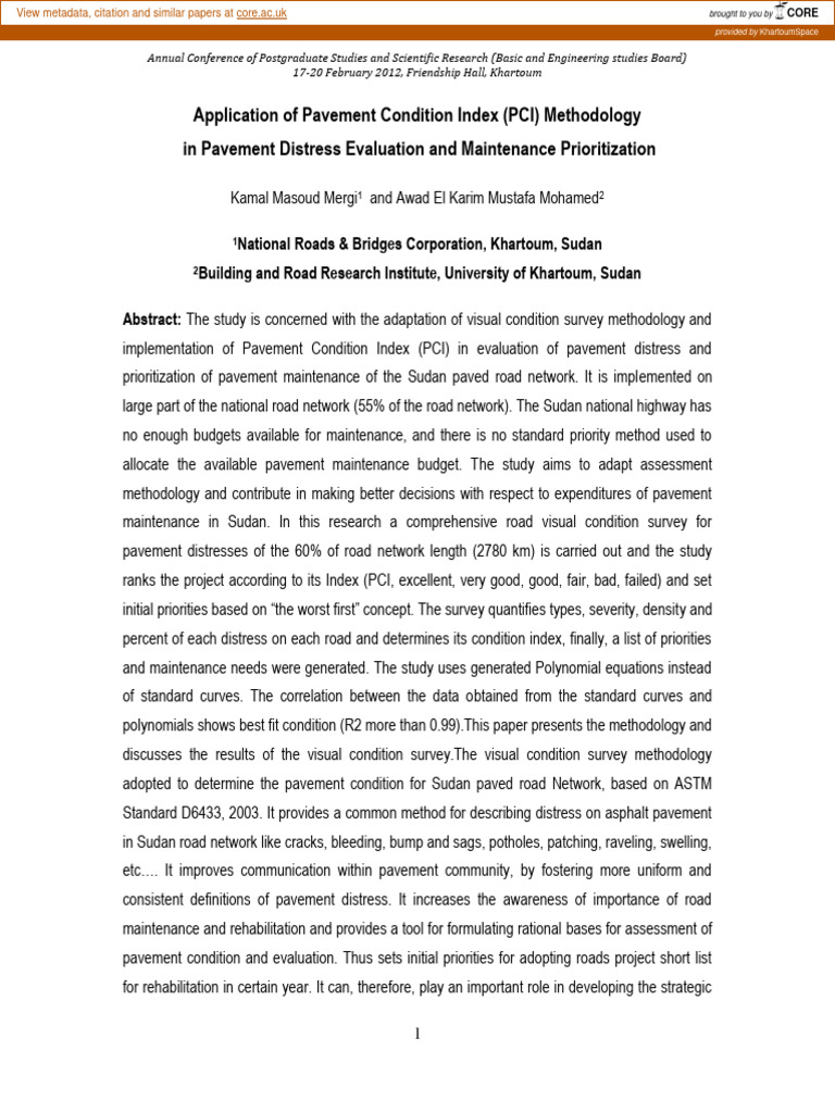 Application of Pavement Condition Index (PCI) Methodology in Pavement ...