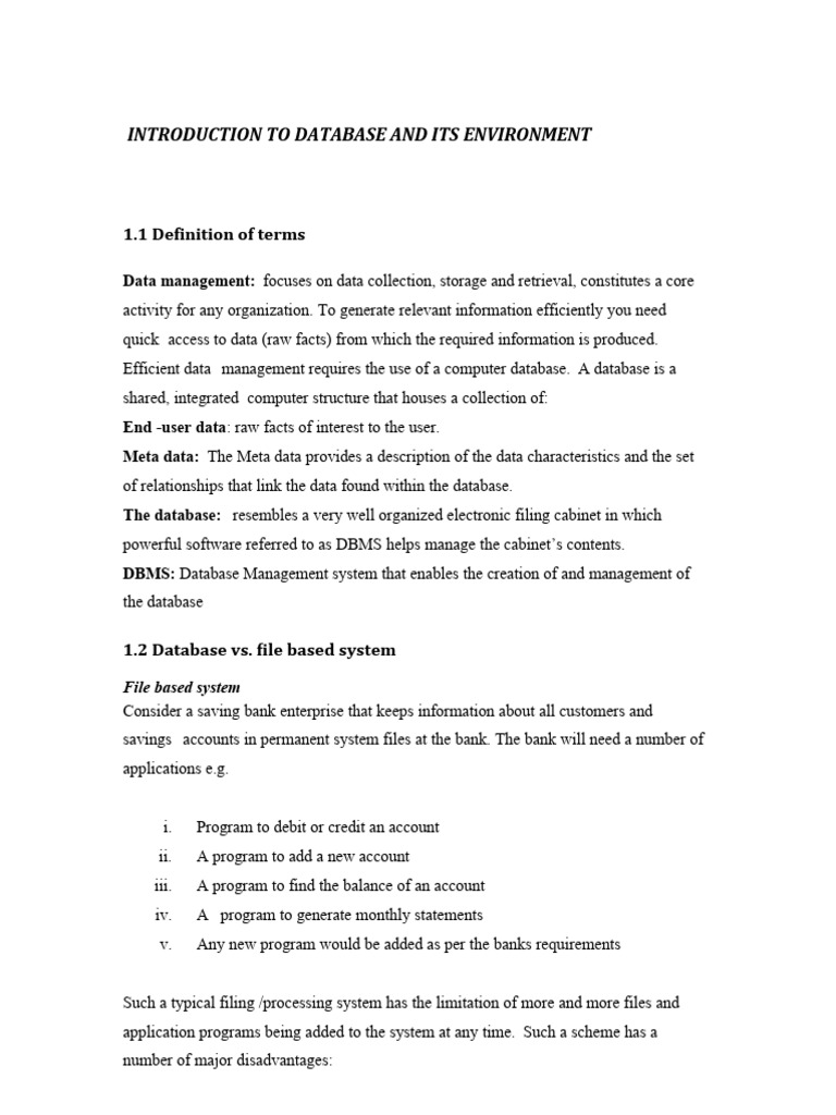INTRODUCTION TO DATABASE AND ITS ENVIRONMENT | PDF | Databases | Relational Database