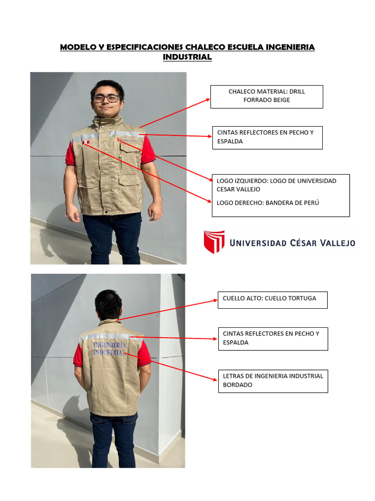MODELO Y ESPECIFICACIONES CHALECO ESCUELA INGENIERIA INDUSTRIAL | PDF