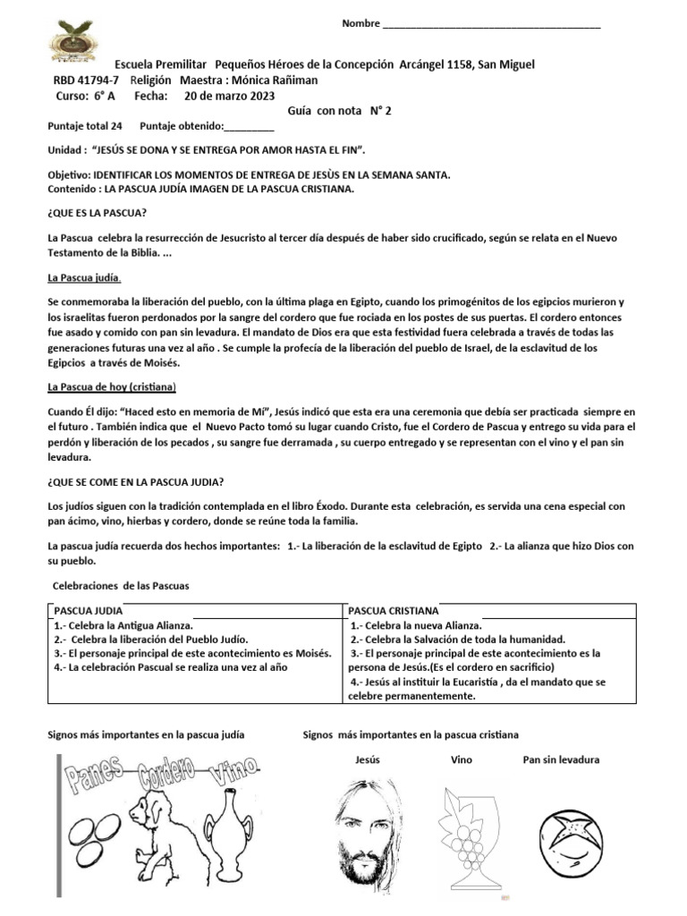 GUIA N°2 PARA 5° Y 6° PASCUA JUDIA Y PASCUA CRISTIANA PHC | PDF ...