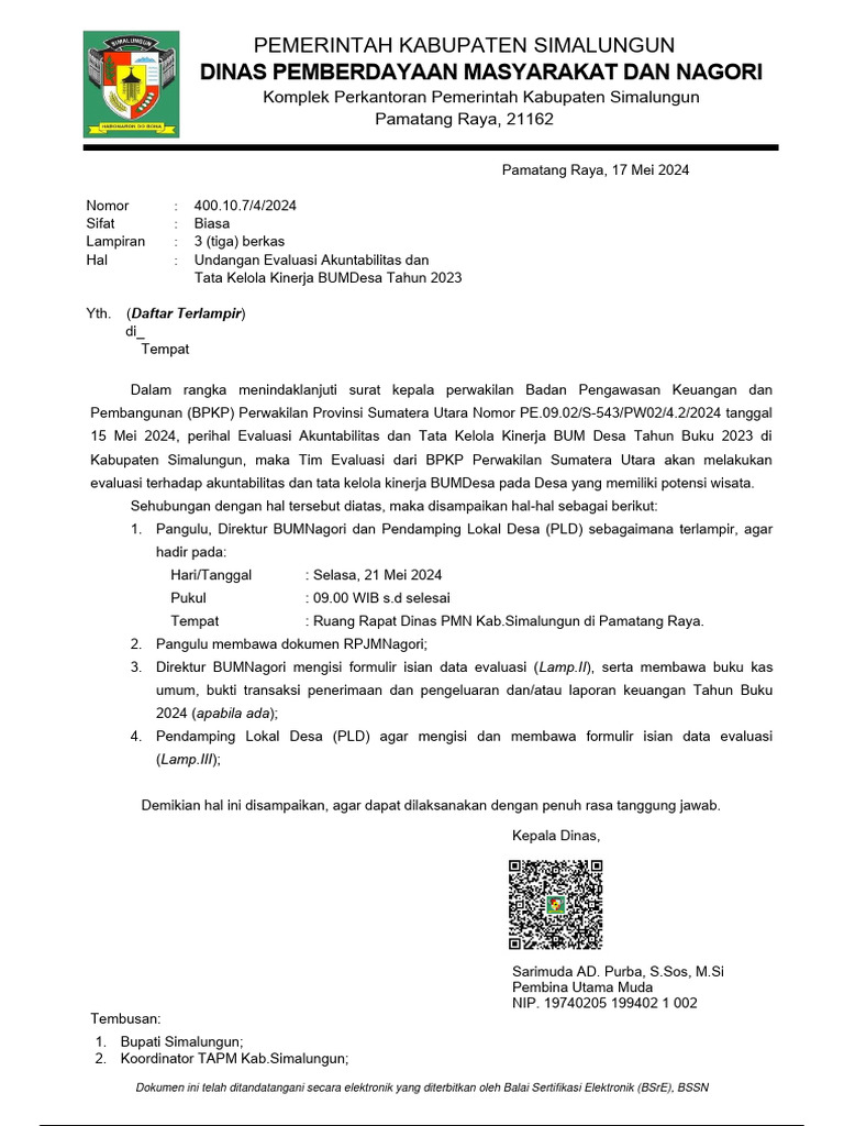 Surat Undangan Evaluasi Bumdes Tahun Buku 2023 Bpkp Pdf
