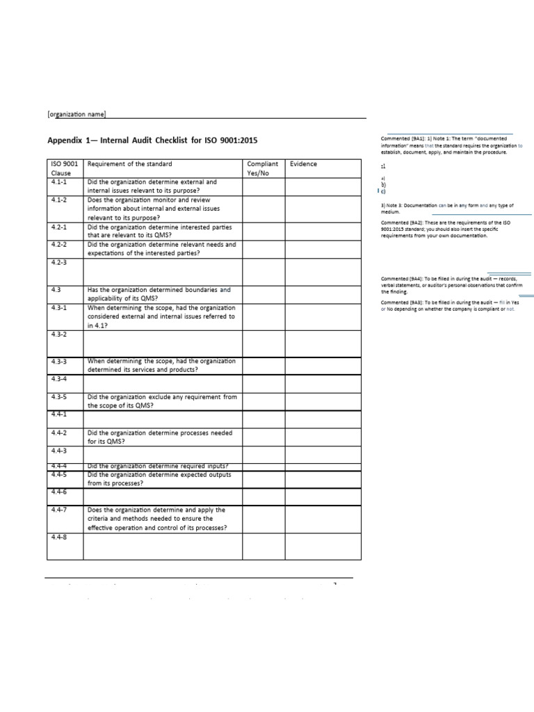 15.1 Appendix 1 Internal Audit Checklist Premium 2020 Preview EN | PDF | Quality Management ...