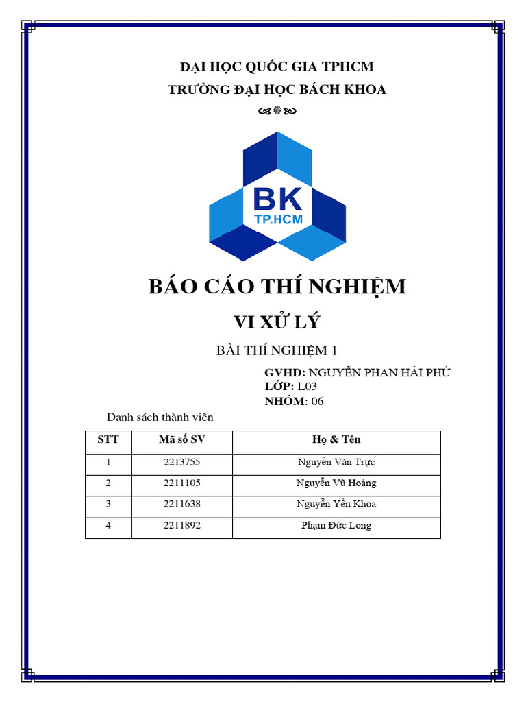 Bao Cao TN VXL L03 Nhom6 Lab1 | PDF